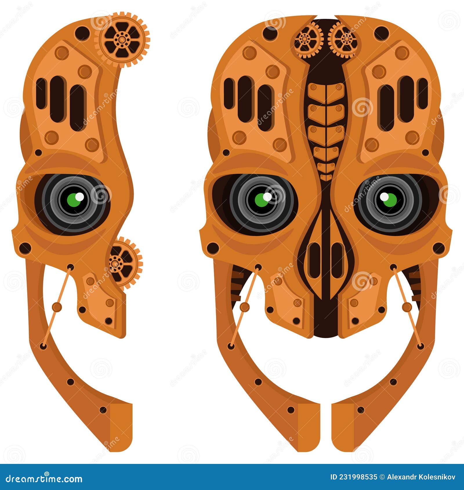 Steampunk Head With Manometer On Gray Background Vector Illustration ...