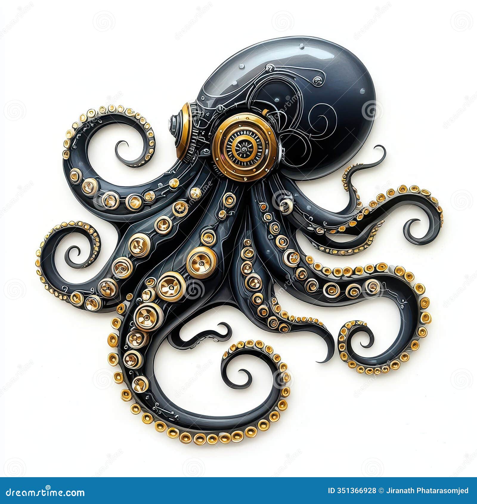 Steampunk Style Octopus with Mechanical Details and Glowing Elements ...