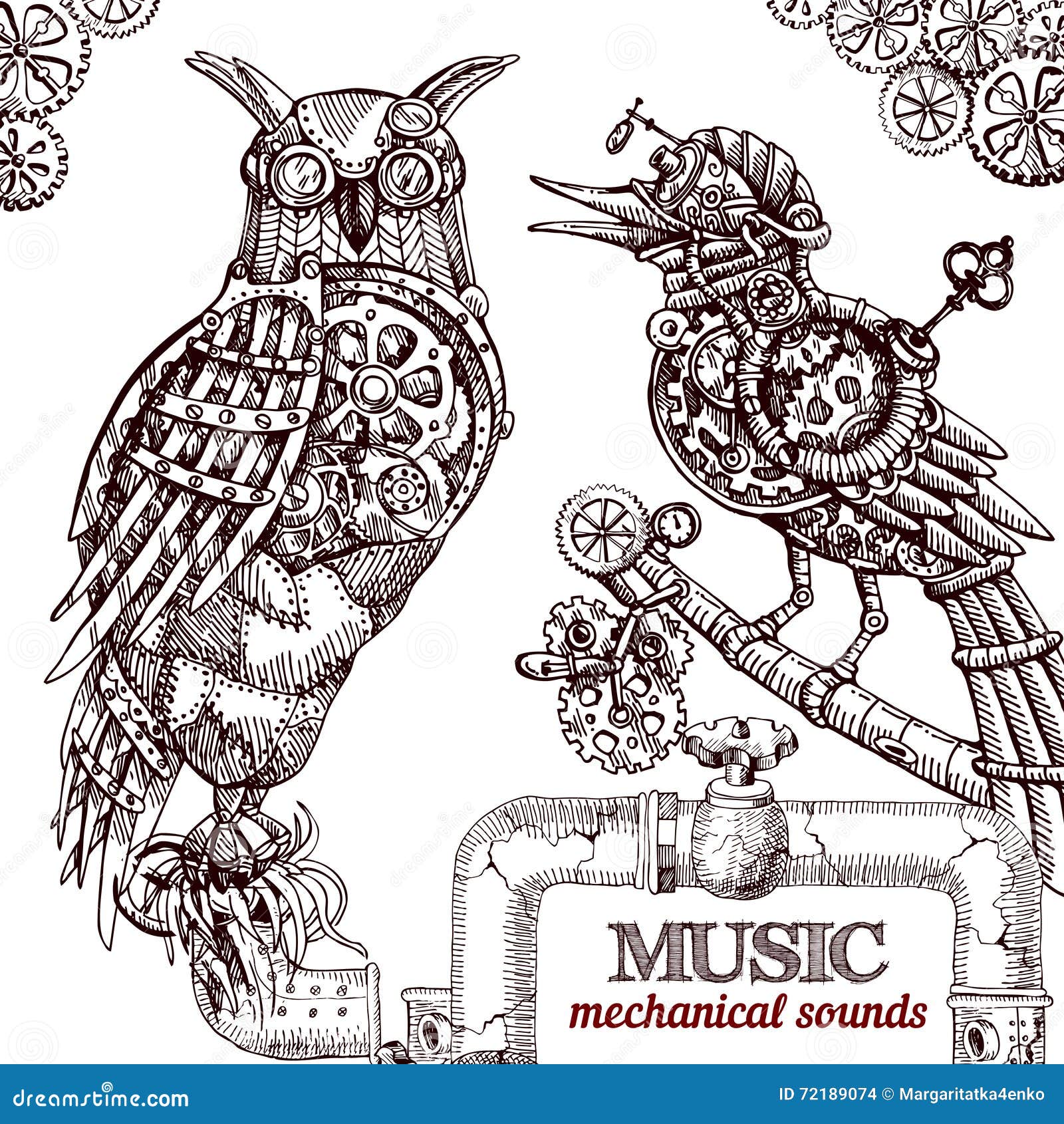 Steampunk style owl. stock vector. Illustration of design - 72189074