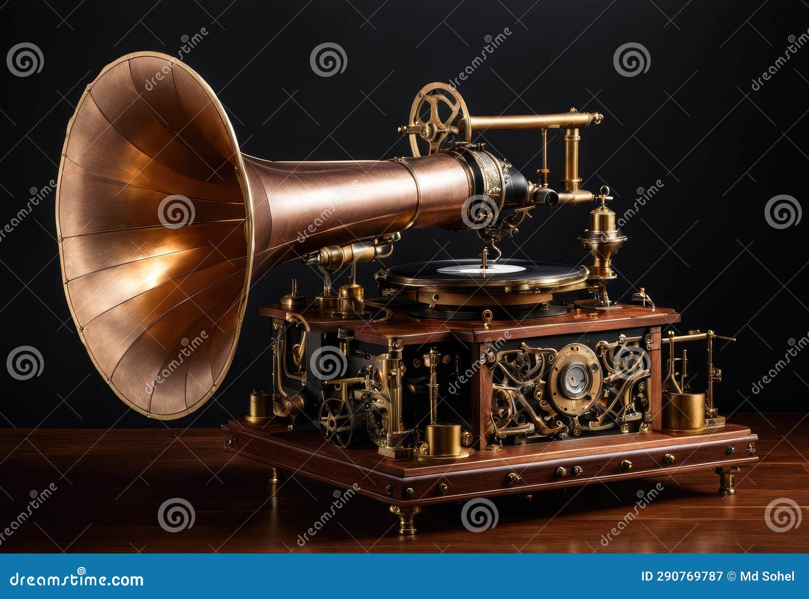 A Steampunk-style Phonograph with Detailed Metal Components. Stock ...