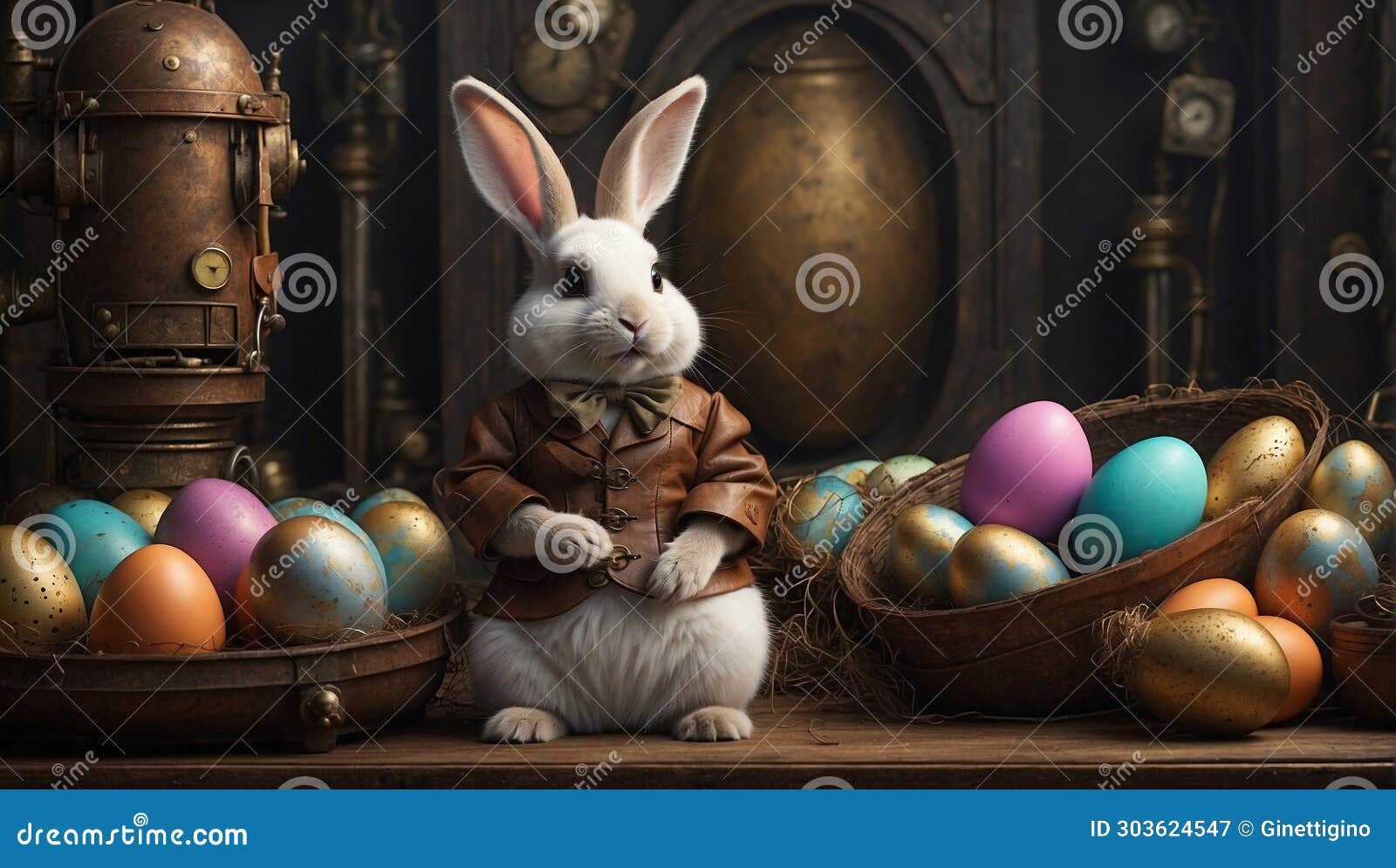 Steampunk Style Rabbit with Steam Engines and Colorful Easter Eggs ...