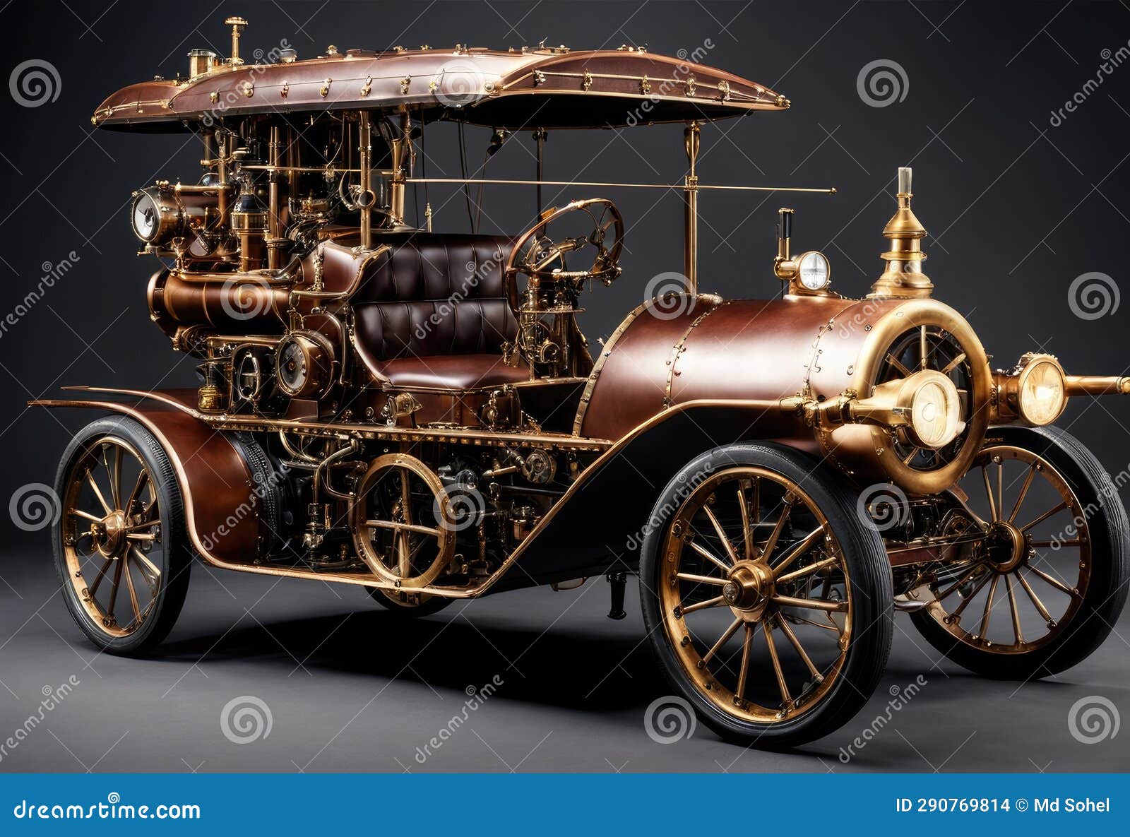 A Steampunk-style Steam-powered Car with Complex Mechanical Components ...