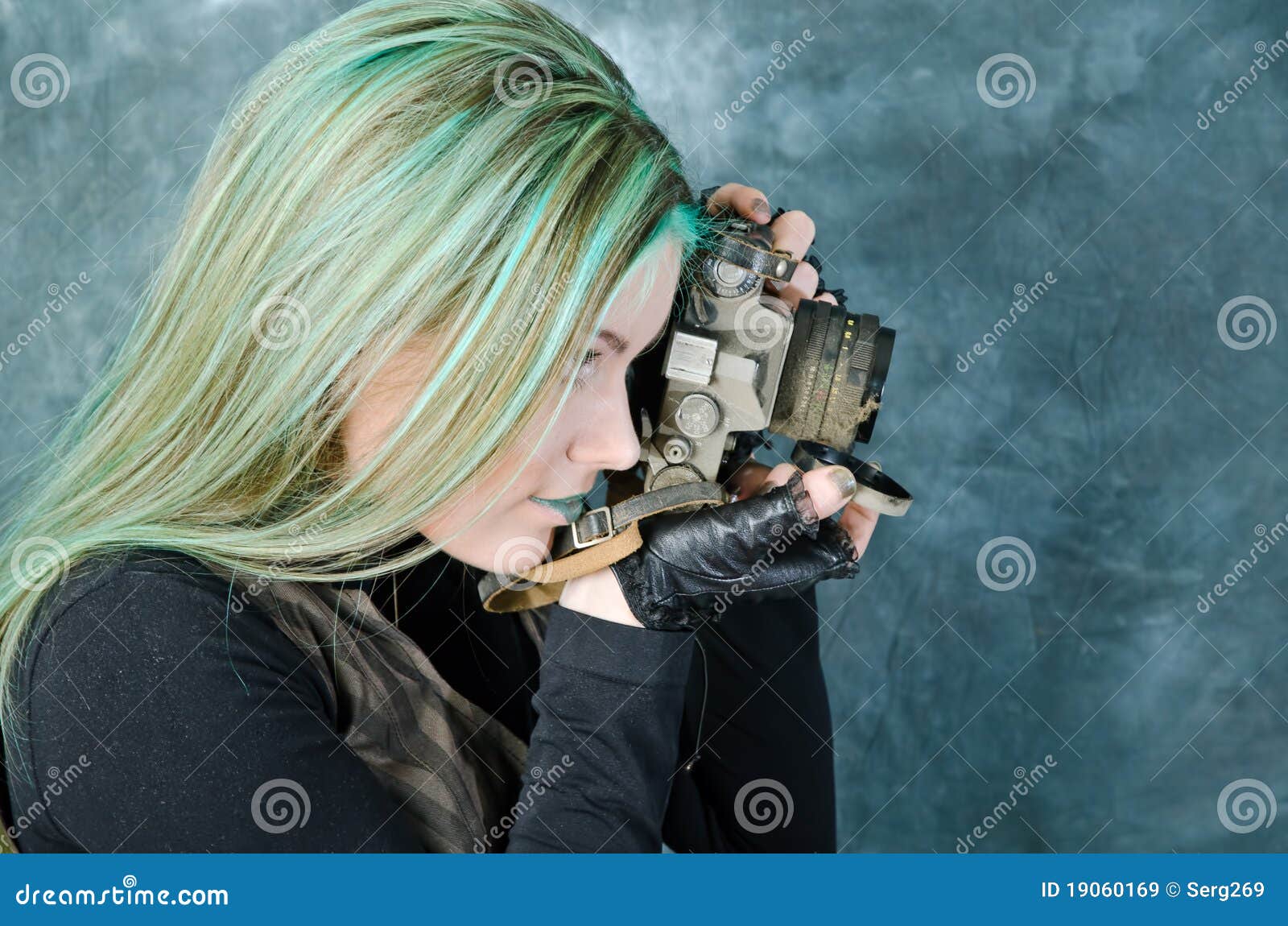 Steampunk-styled Girl Experiments with Old Camera Stock Image - Image ...