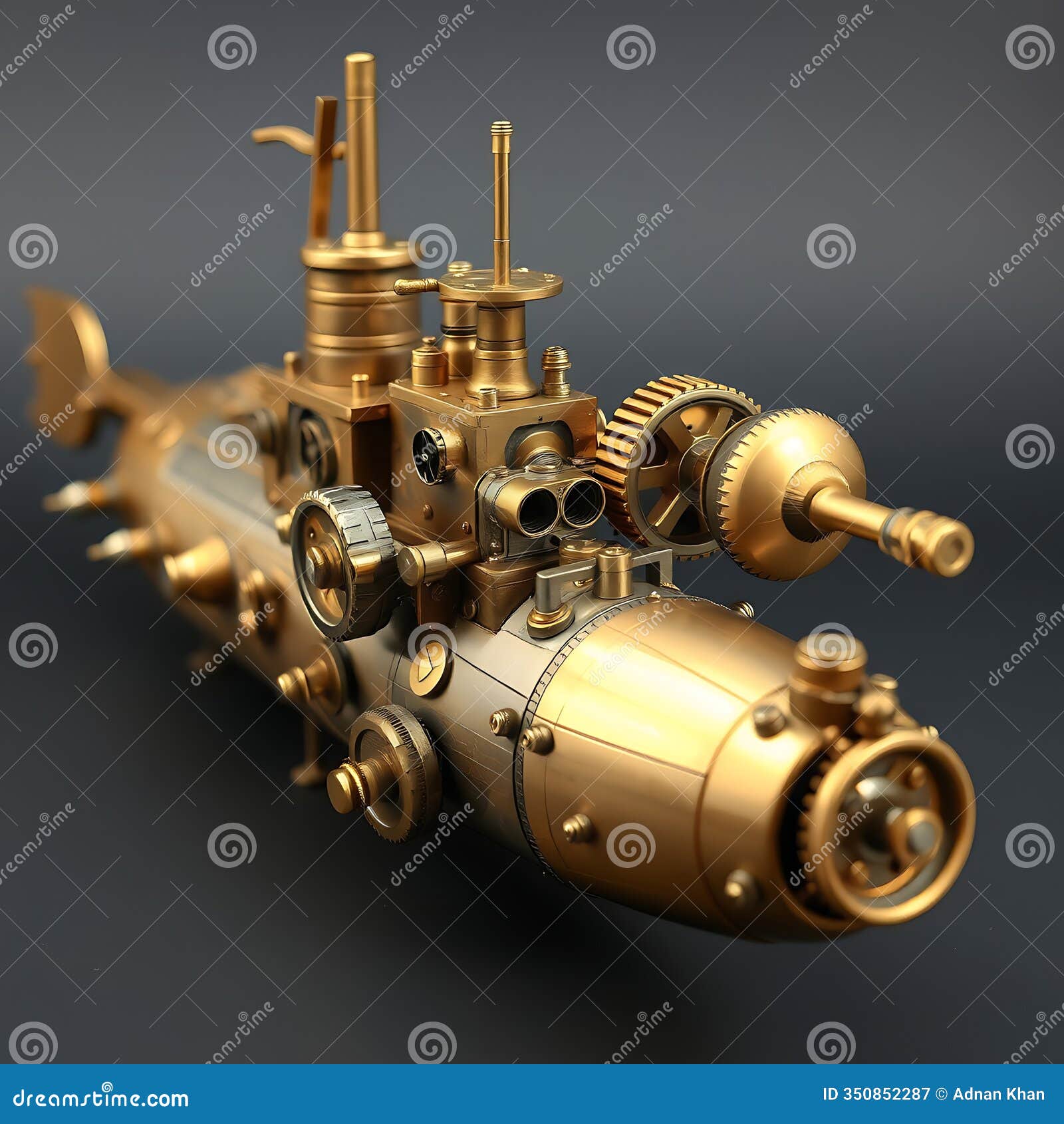 A Steampunk Submarine Model with Brass Details and Gears Stock ...