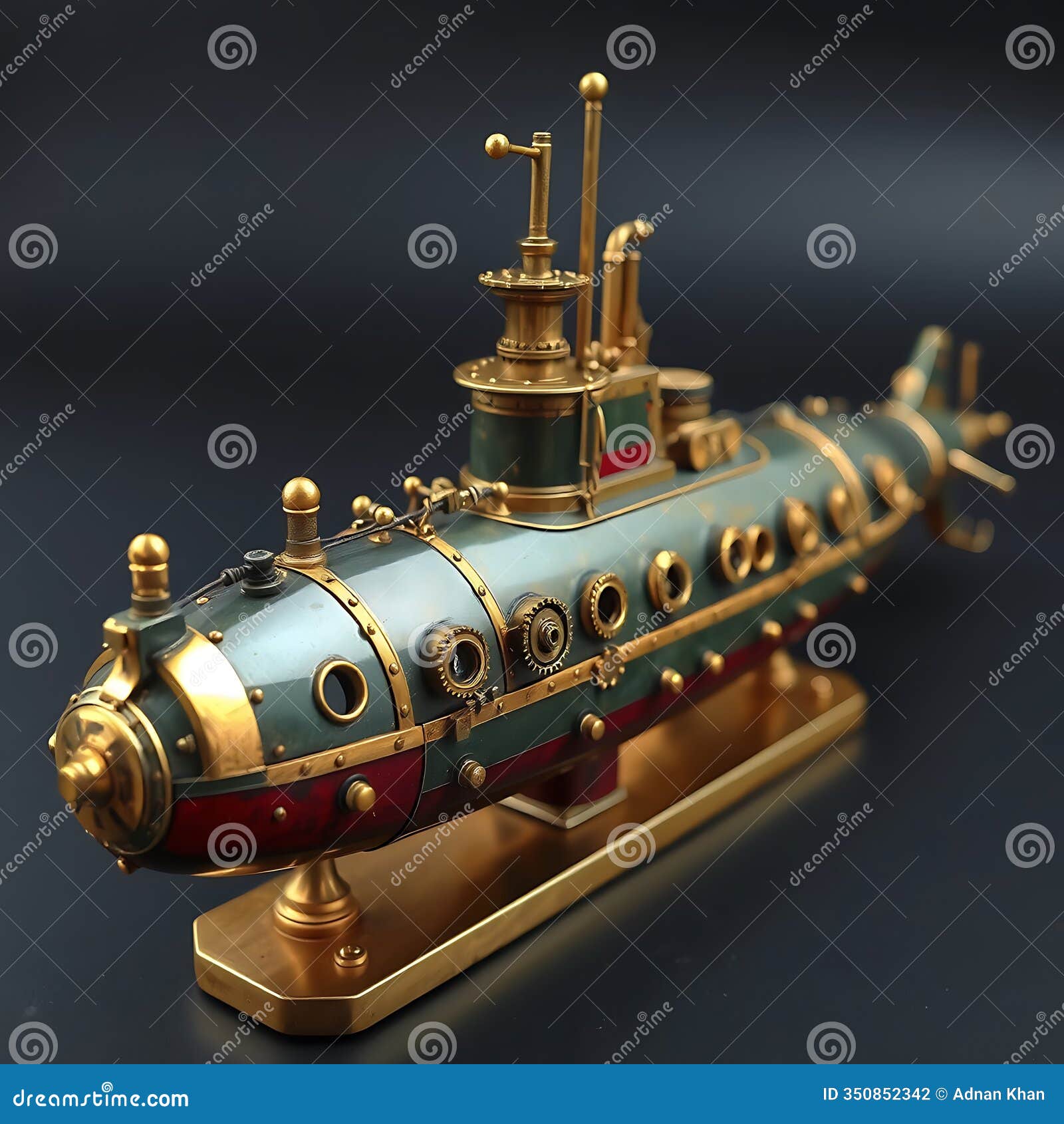A Steampunk Submarine Model with Brass Details and Gears Stock ...