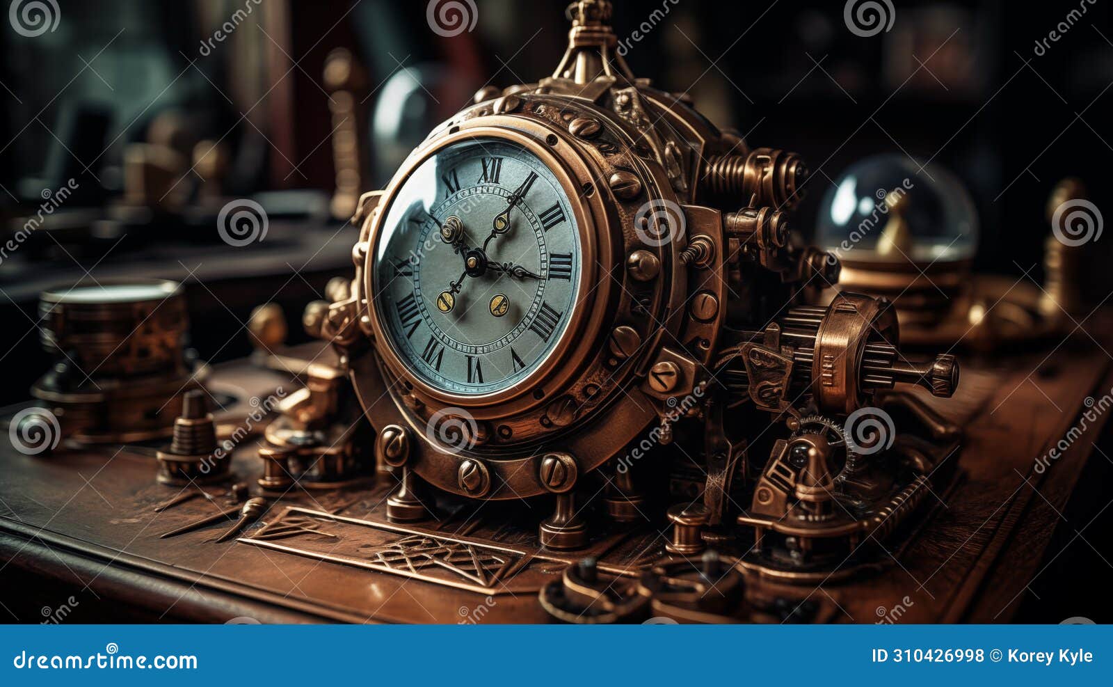 Steampunk Technology Clock and Equipment Background Stock Photo - Image ...