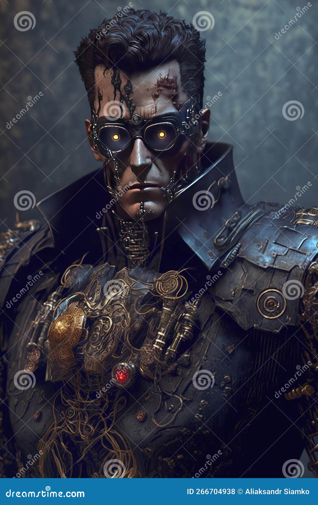 Iron Terminator Cyber Human Skull With Pistols And Fire Flames ...