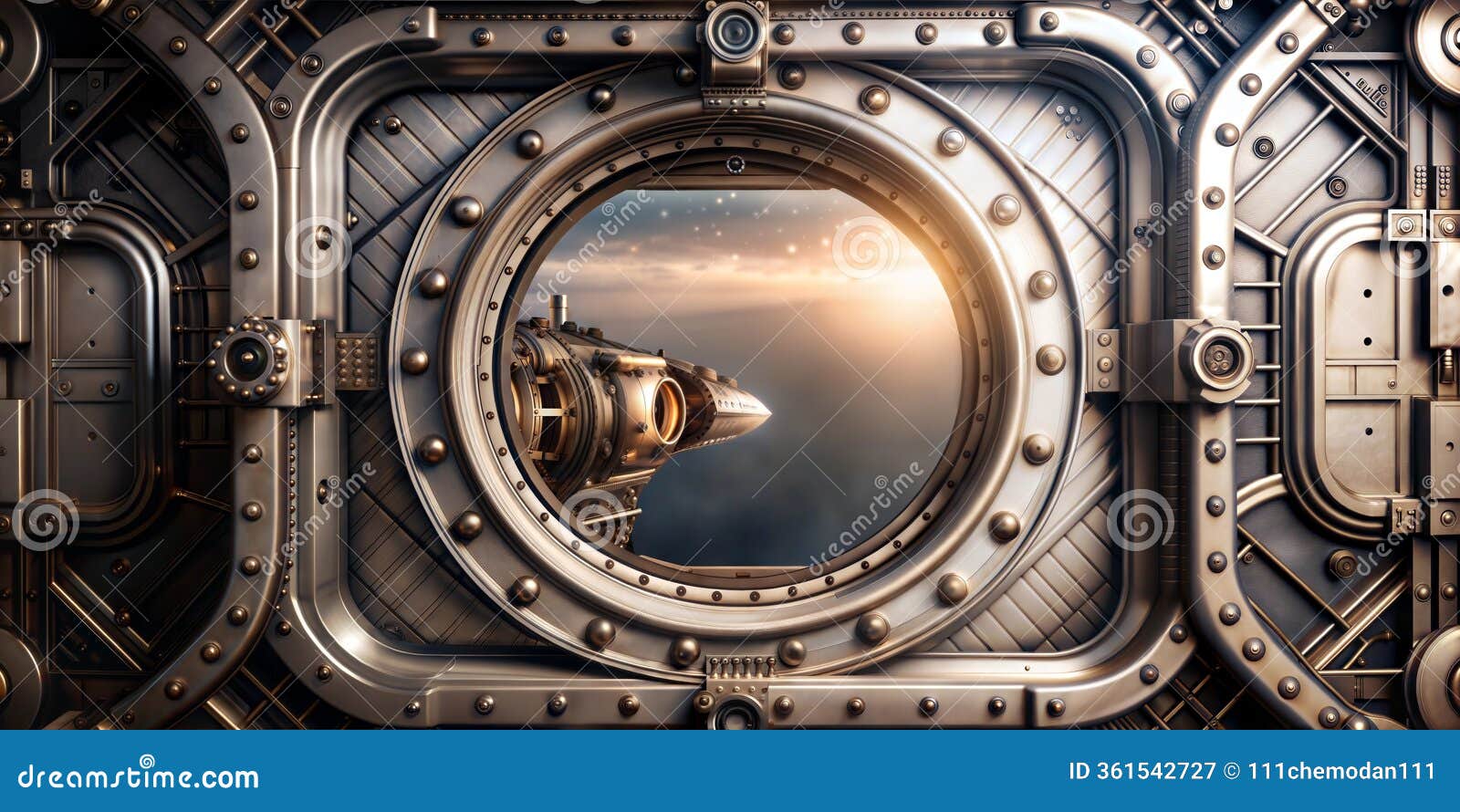 Steampunk Themed Window With Vintage Mechanical Design Stock Image ...