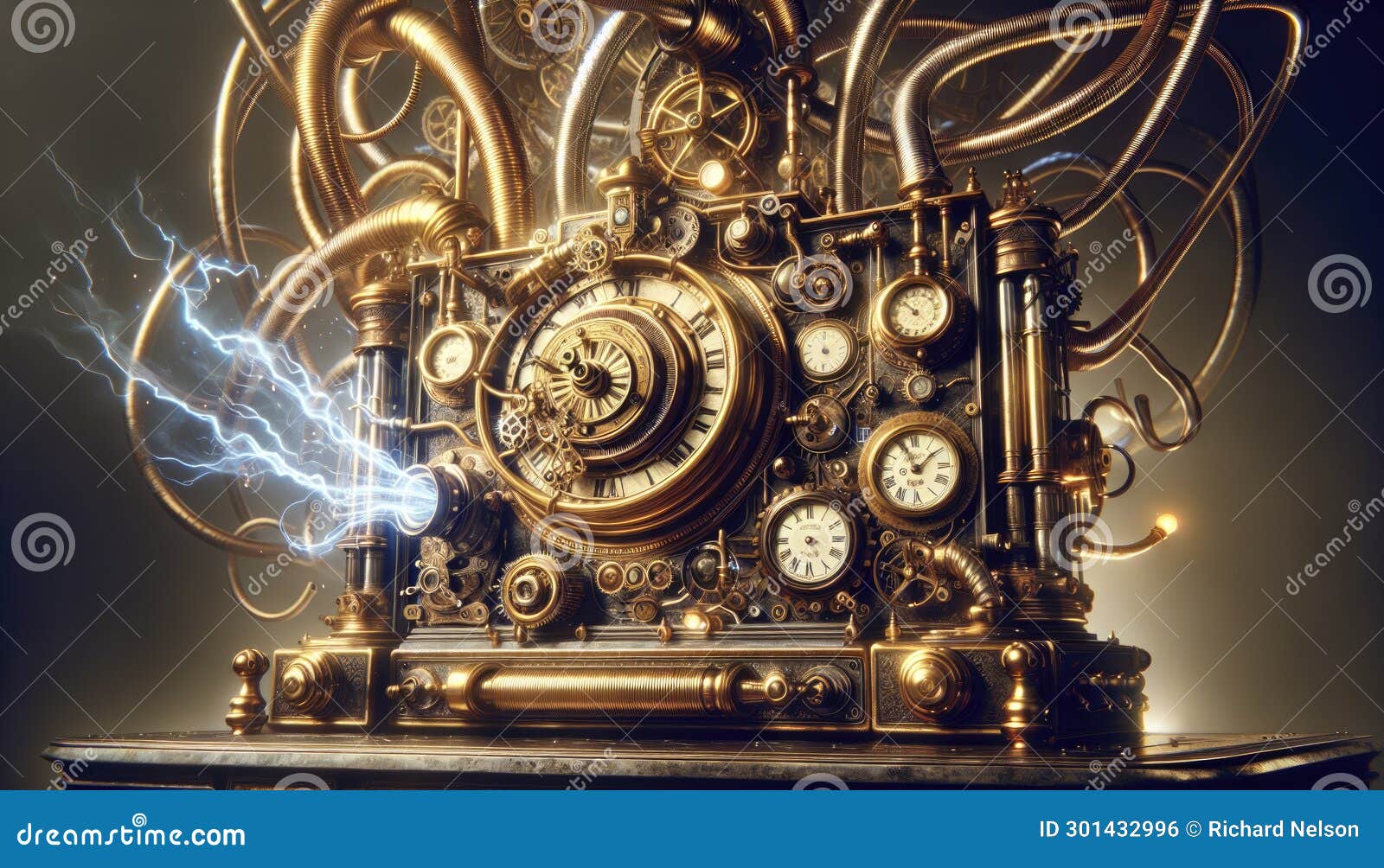 Steampunk Time Machine with Electric Discharge Stock Illustration ...