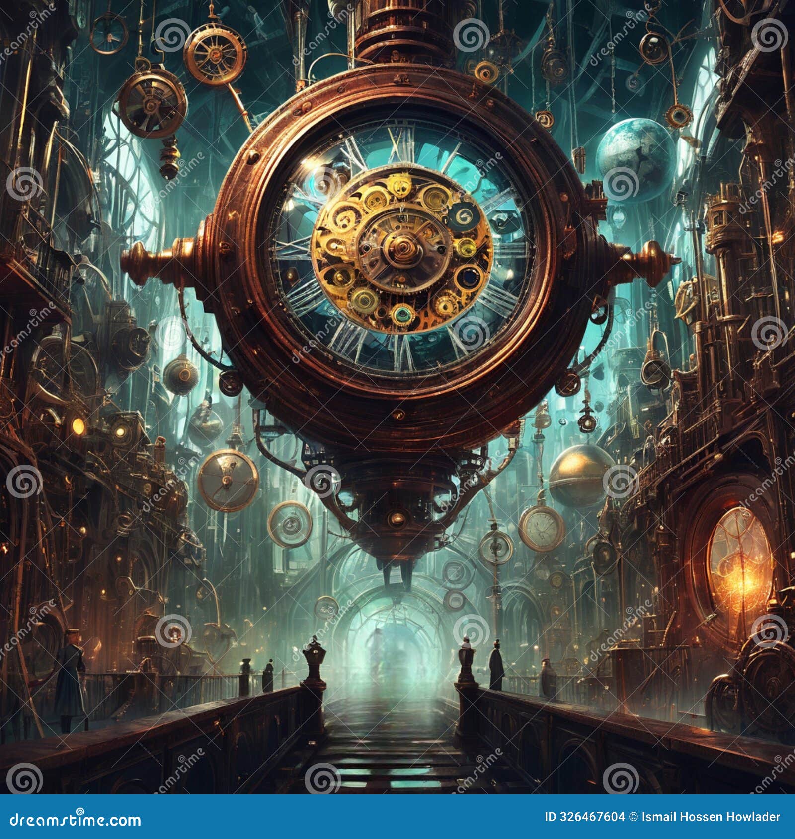 Steampunk Time Machine in a Mechanized Wonderland Stock Illustration ...