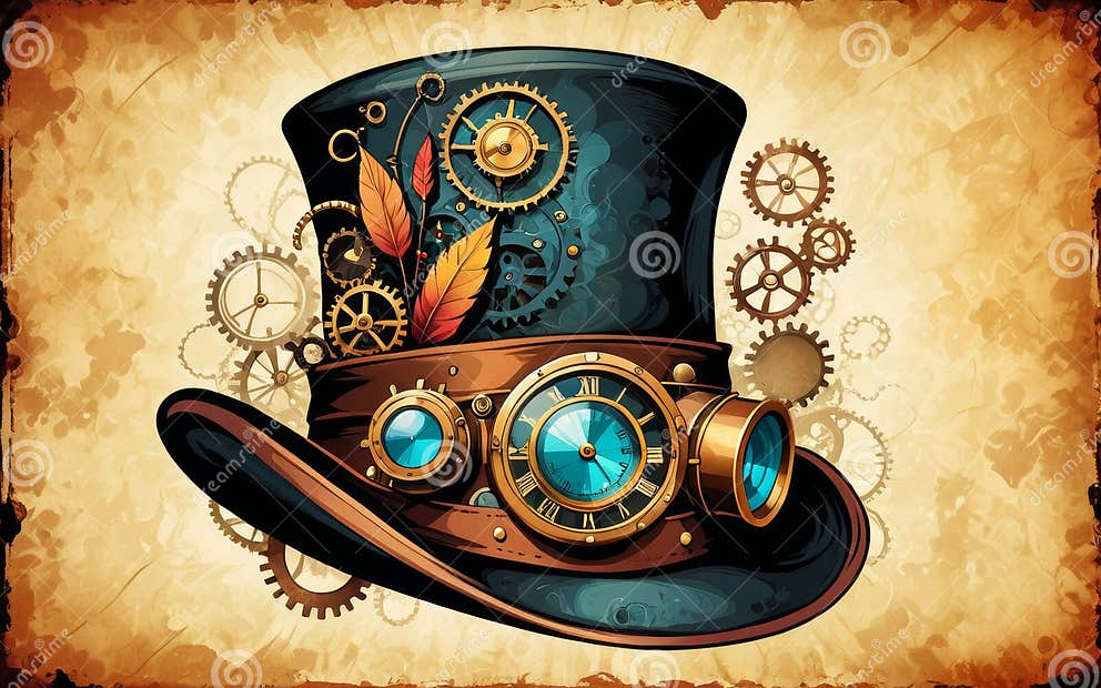 Steampunk Top Hat with Gears Stock Illustration - Illustration of ...
