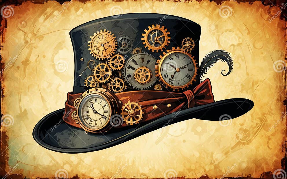 Steampunk Top Hat with Gears Stock Illustration - Illustration of ...