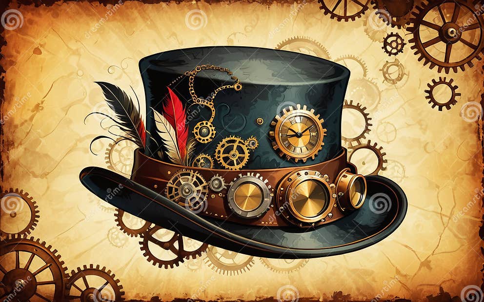 Steampunk Top Hat with Gears Stock Illustration - Illustration of ...