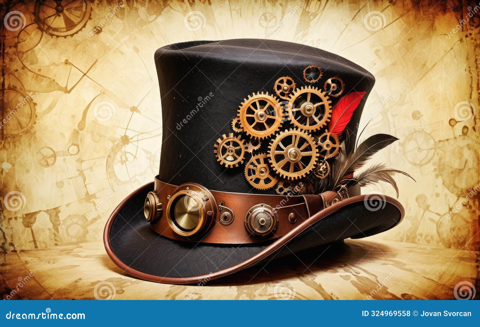 Steampunk Top Hat with Gears Stock Illustration - Illustration of time ...