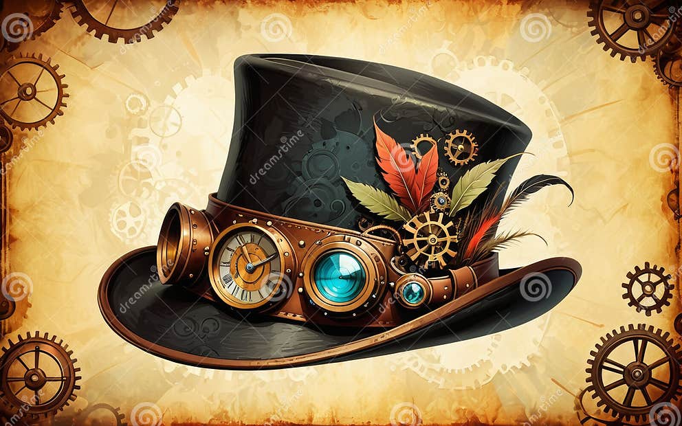 Steampunk Top Hat with Gears Stock Illustration - Illustration of ...