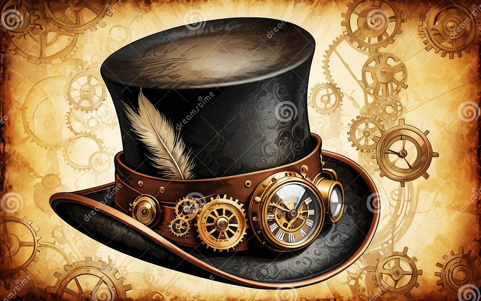 Steampunk Top Hat with Gears Stock Illustration - Illustration of ...