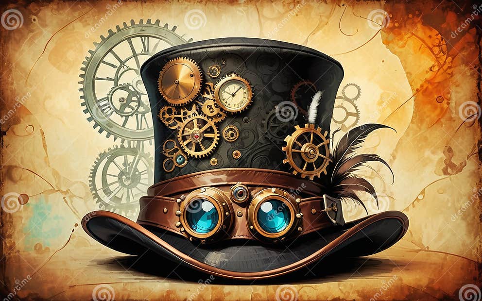 Steampunk Top Hat with Gears Stock Illustration - Illustration of ...