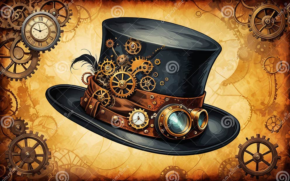 Steampunk Top Hat with Gears Stock Illustration - Illustration of metal ...