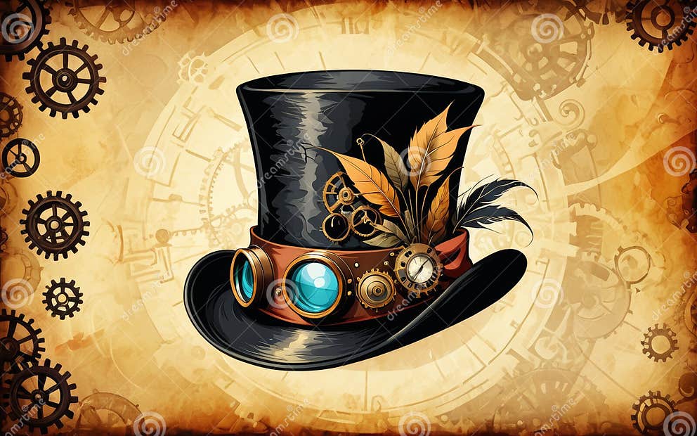 Steampunk Top Hat with Gears Stock Illustration - Illustration of retro ...