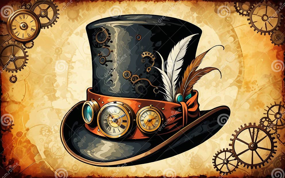 Steampunk Top Hat with Gears Stock Illustration - Illustration of ...