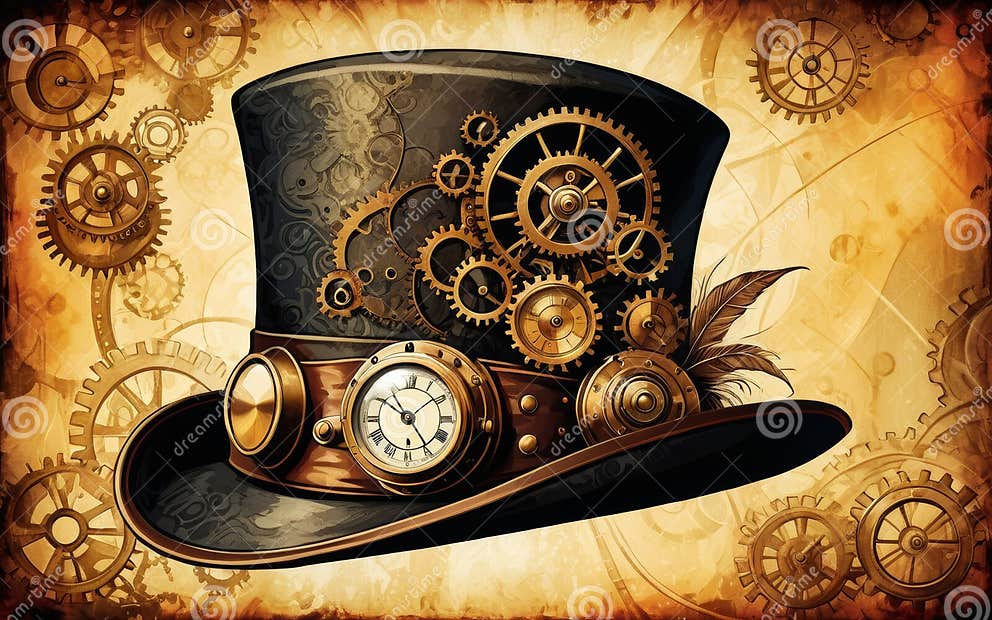 Steampunk Top Hat with Gears Stock Illustration - Illustration of ...