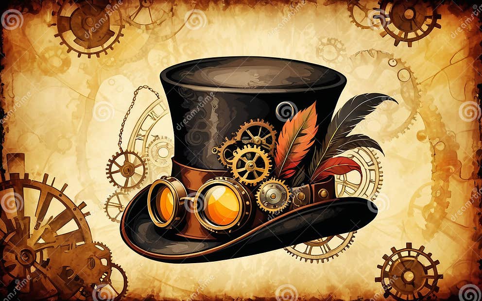 Steampunk Top Hat with Gears Stock Illustration - Illustration of ...