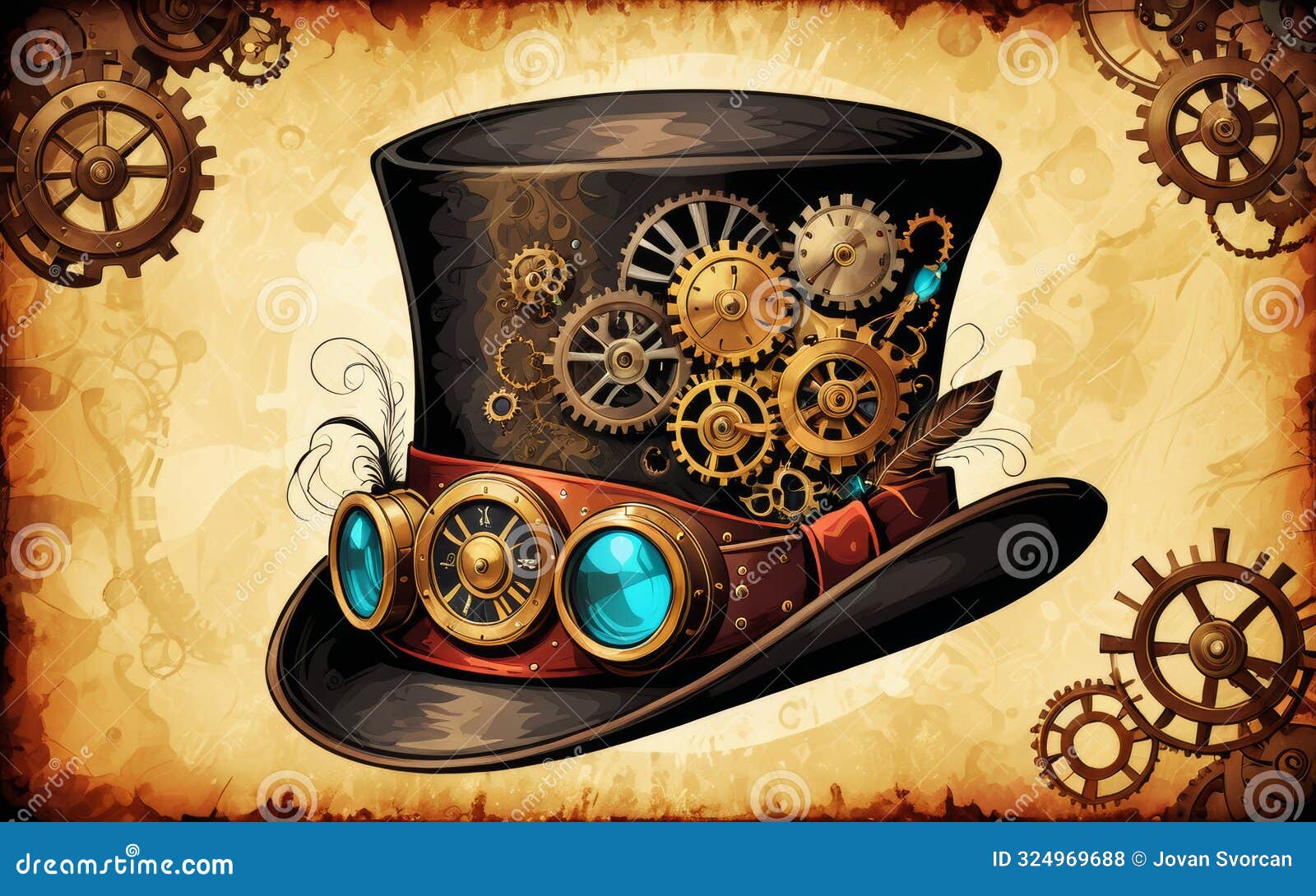 Steampunk Top Hat with Gears Stock Illustration - Illustration of ...