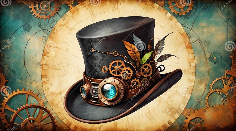 Steampunk Top Hat with Gears Stock Illustration - Illustration of ...