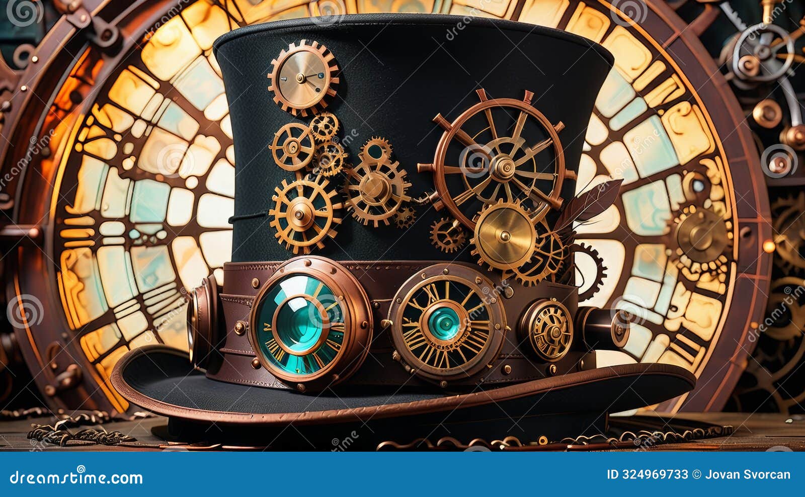 Steampunk Top Hat with Gears Stock Illustration - Illustration of ...