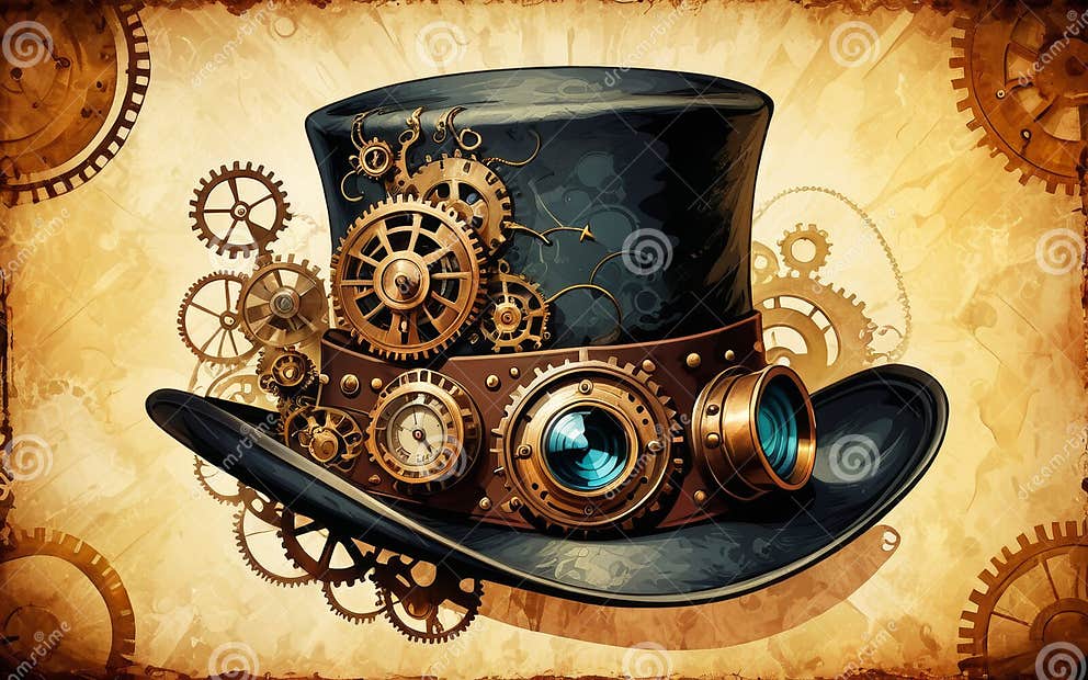 Steampunk Top Hat with Gears Stock Illustration - Illustration of ...
