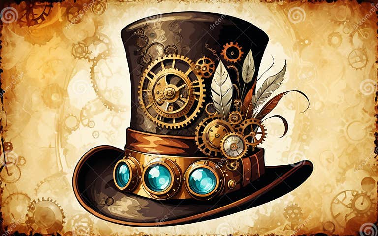 Steampunk Top Hat with Gears Stock Illustration - Illustration of ...