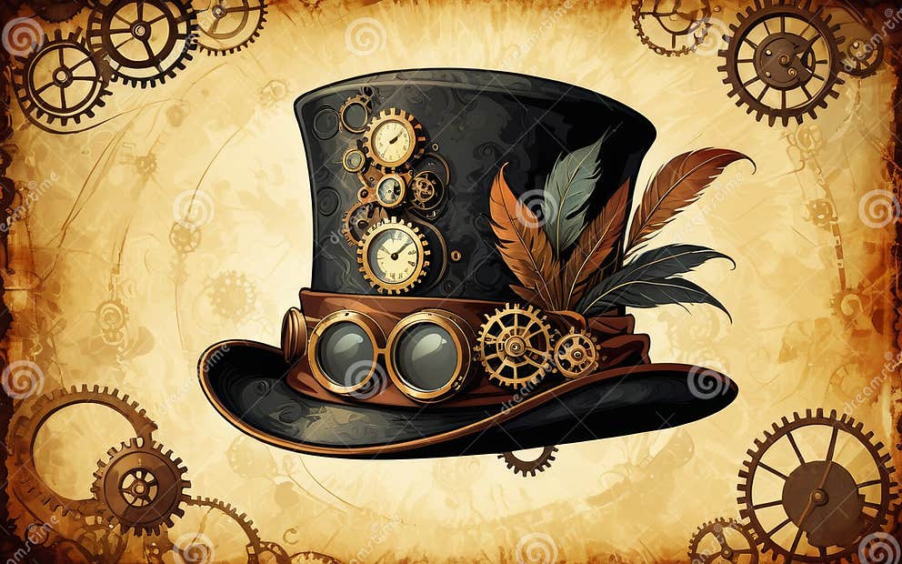 Steampunk Top Hat with Gears Stock Illustration - Illustration of ...