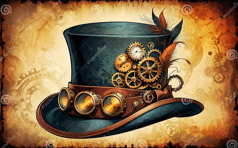 Steampunk Top Hat with Gears Stock Illustration - Illustration of ...