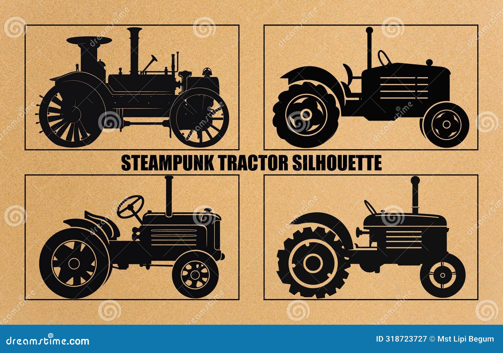 Steampunk Tractor Silhouette, Tractors Vector Silhouette,Tractor ...