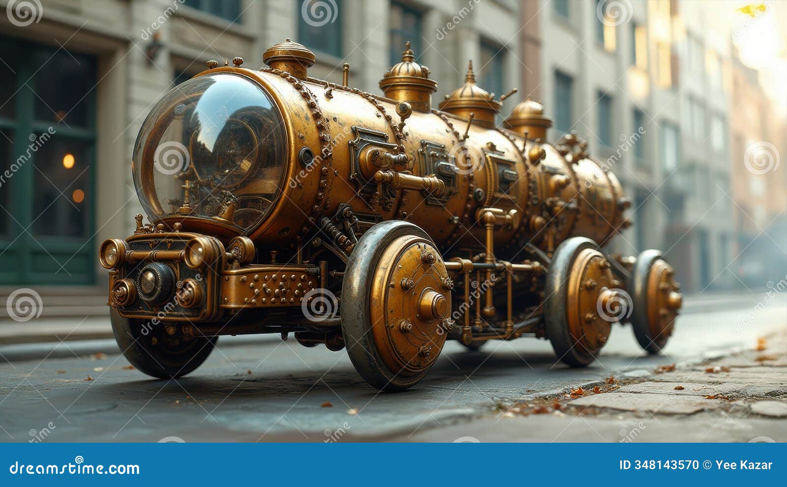 Steampunk Train on City Street Stock Illustration - Illustration of ...