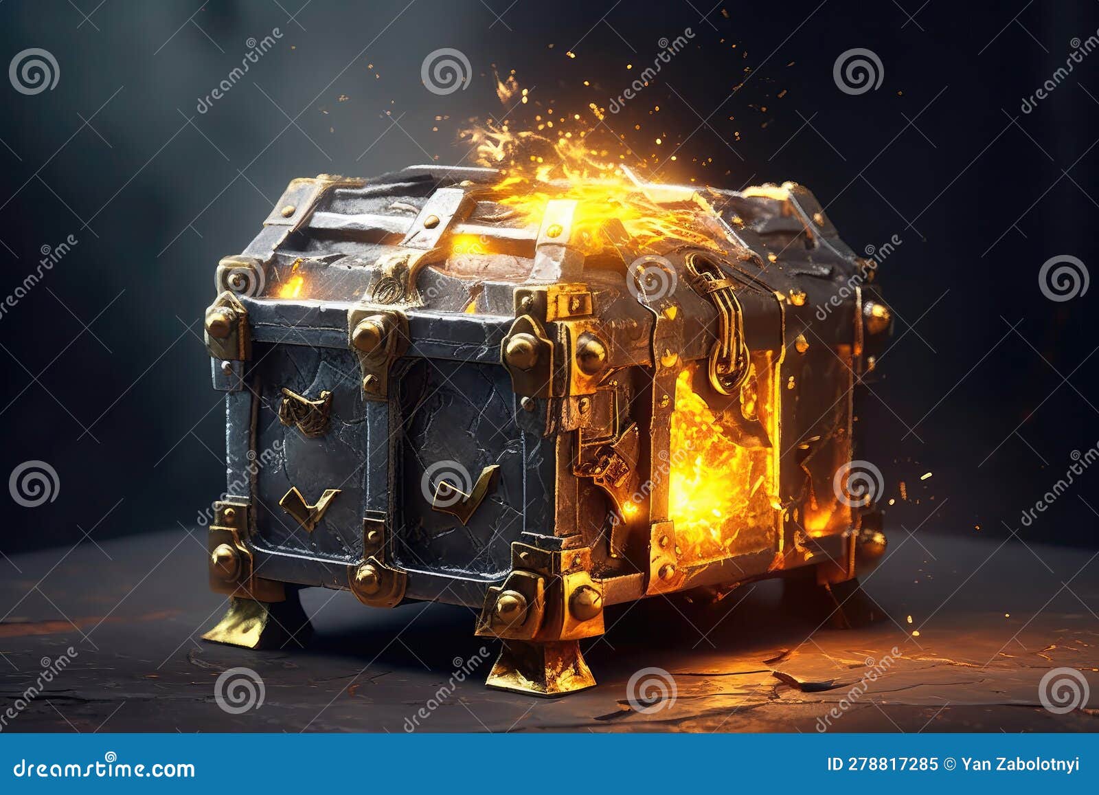 Steampunk Treasure Chest on Smoky Grey Background. Generative AI Stock ...