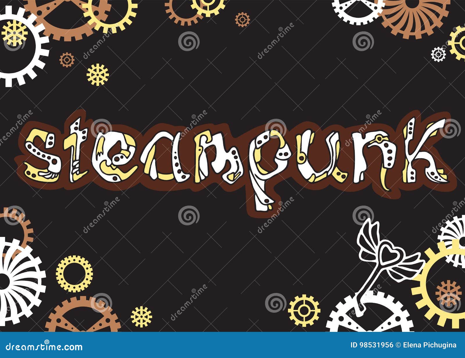 Steampunk. Unique Hand Drawn Lettering Word in Steampunk Style Stock ...