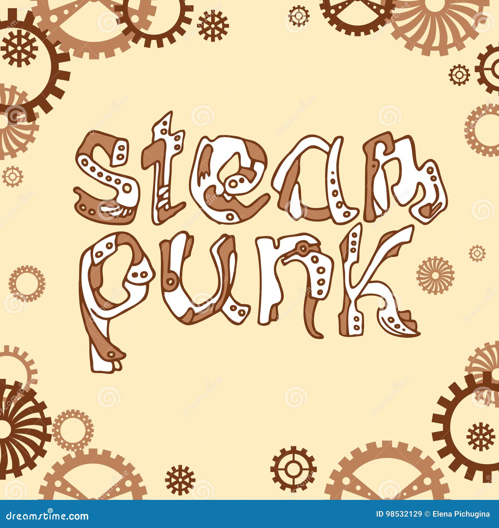 Steampunk. Unique Hand Drawn Lettering Word in Steampunk Style Stock ...
