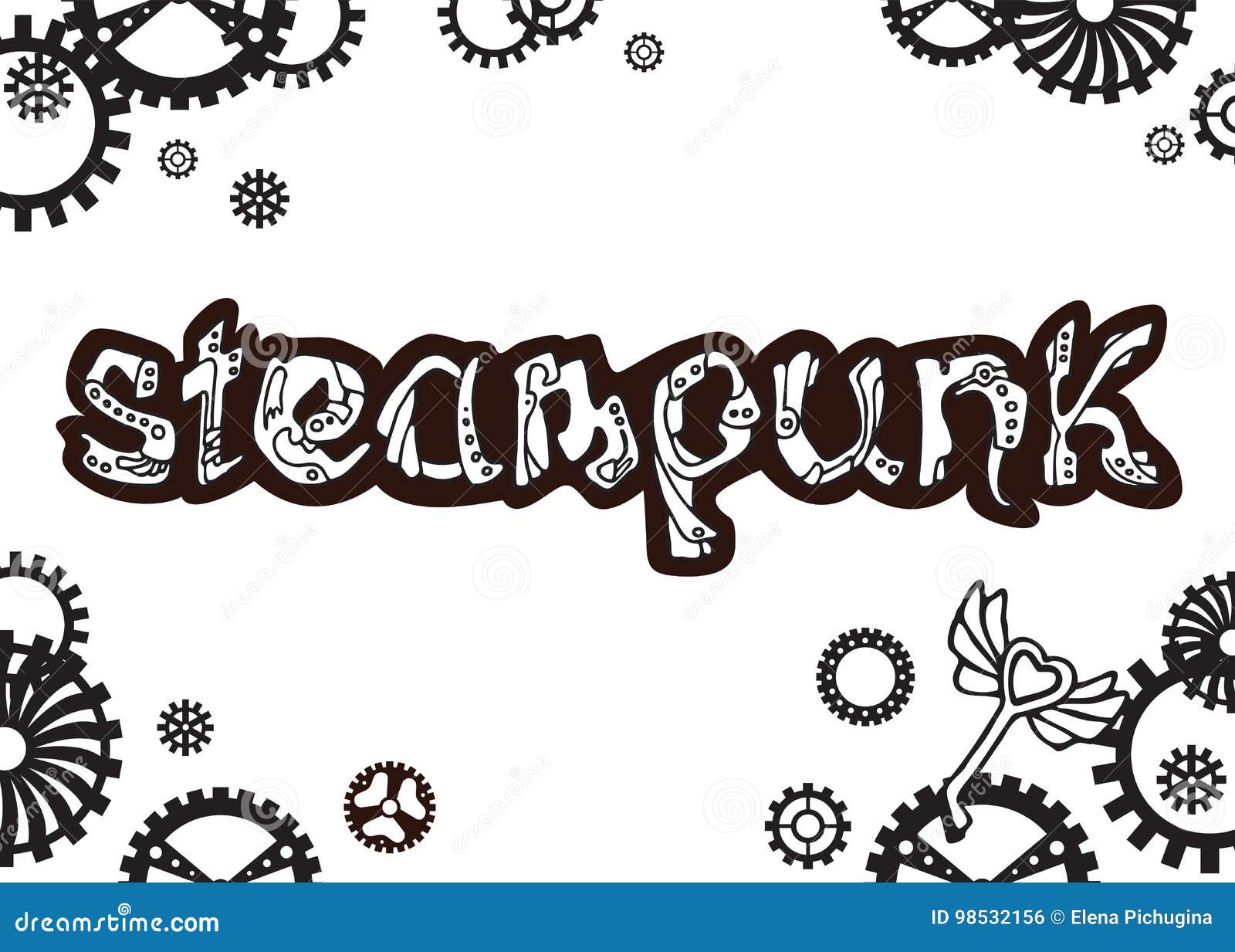 Steampunk. Unique Hand Drawn Lettering Word in Steampunk Style, Stock ...