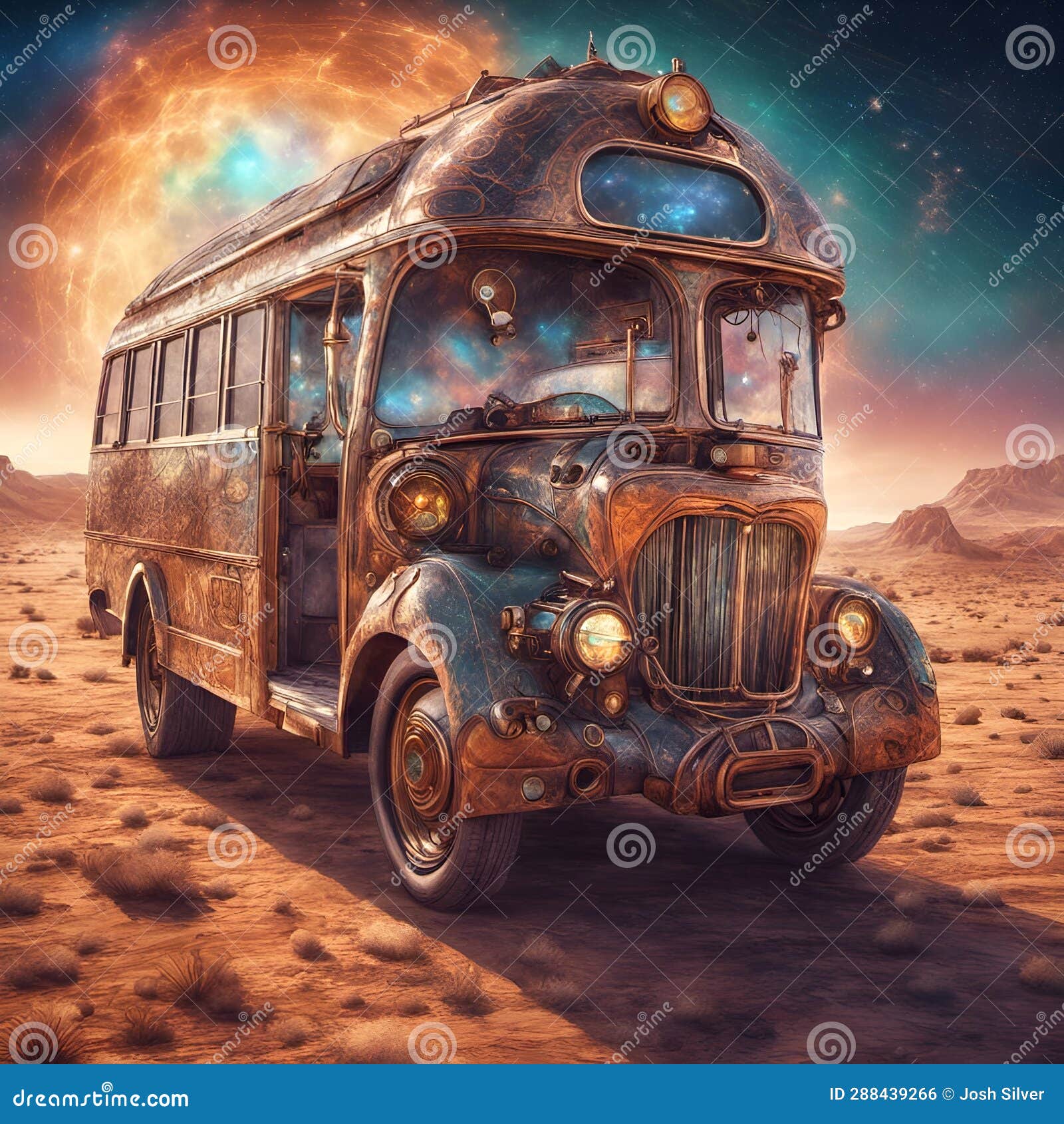 Steampunk Van in the Desert Stock Illustration - Illustration of wheel ...