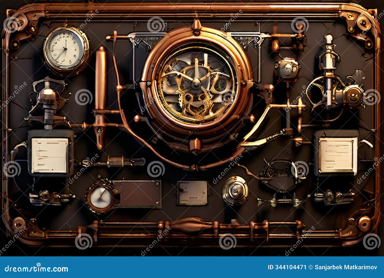 Steampunk Victorian Golden Frame With Clockwork Mechanism Royalty-Free ...