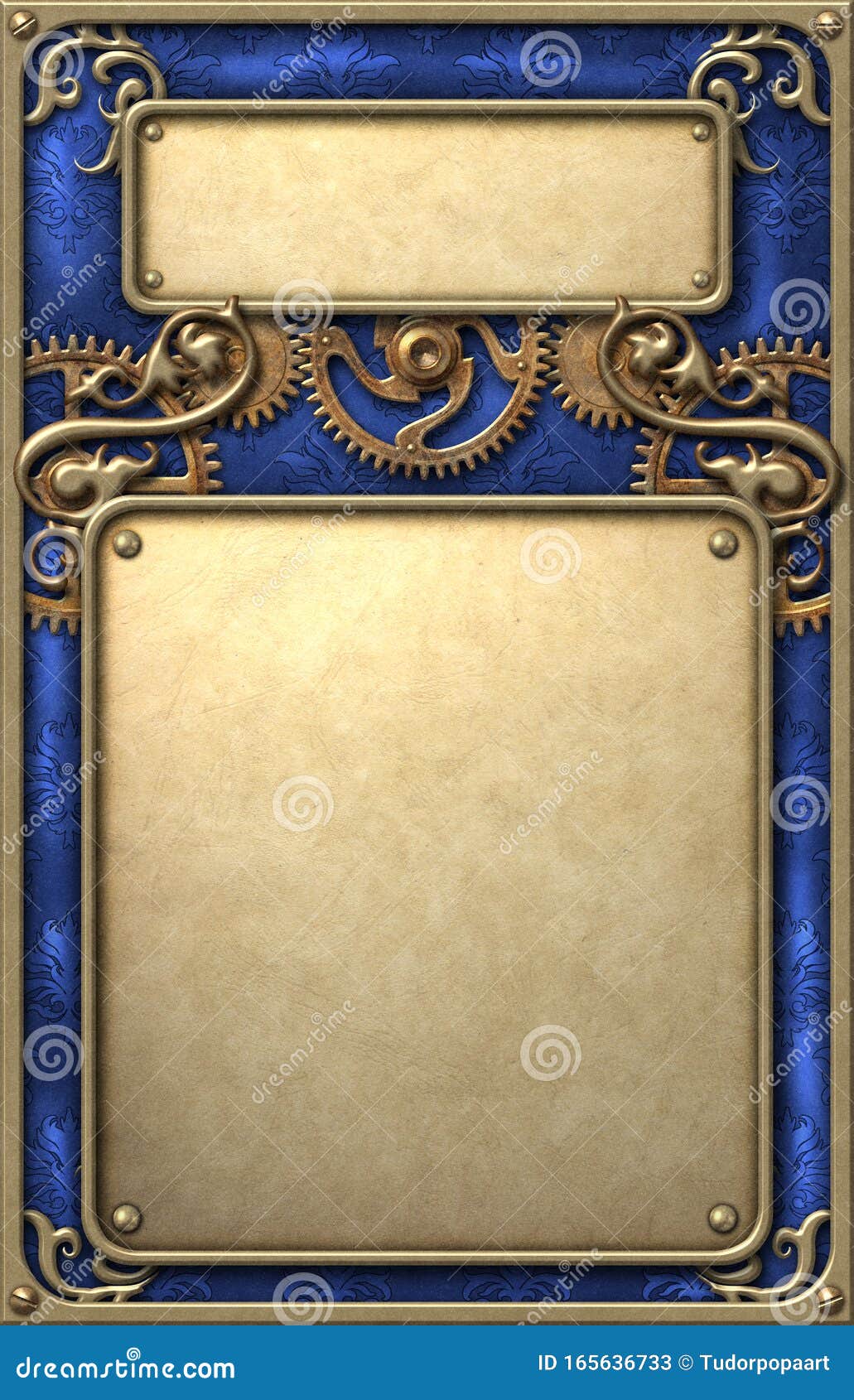 Steampunk Victorian Golden Frame with Clockwork Mechanism Stock ...