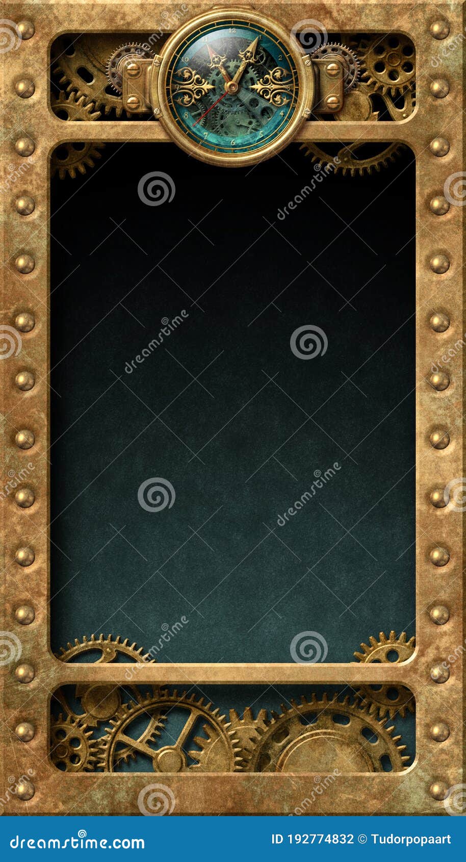 Steampunk Victorian Golden Frame With Clockwork Mechanism Royalty-Free ...