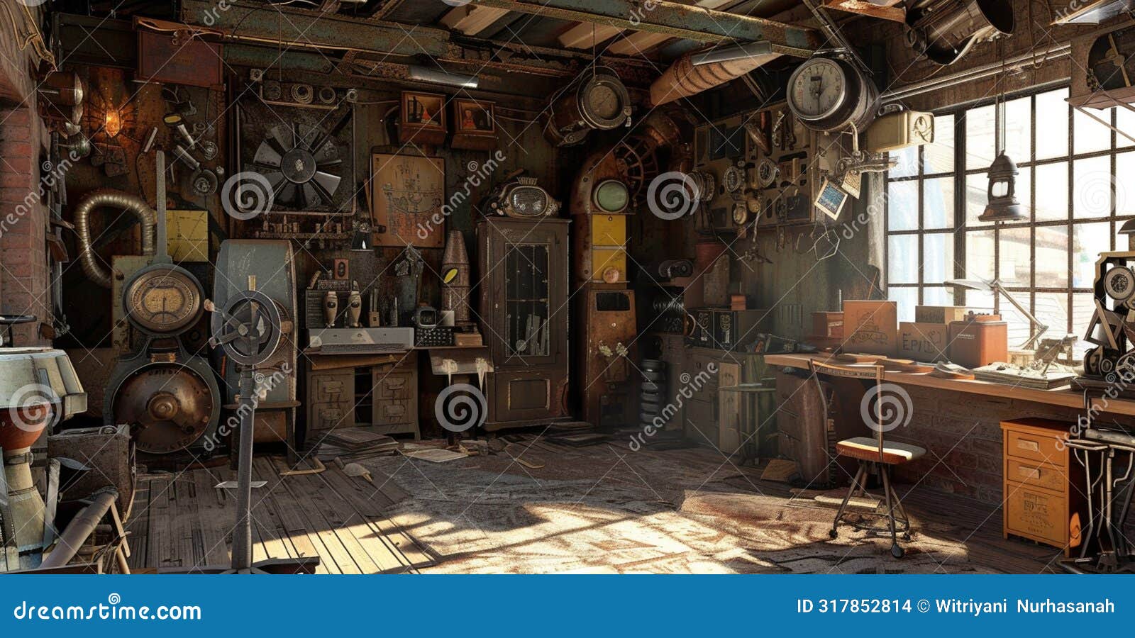 Steampunk Workshop Old Room Interior. Generative Ai Stock Illustration ...