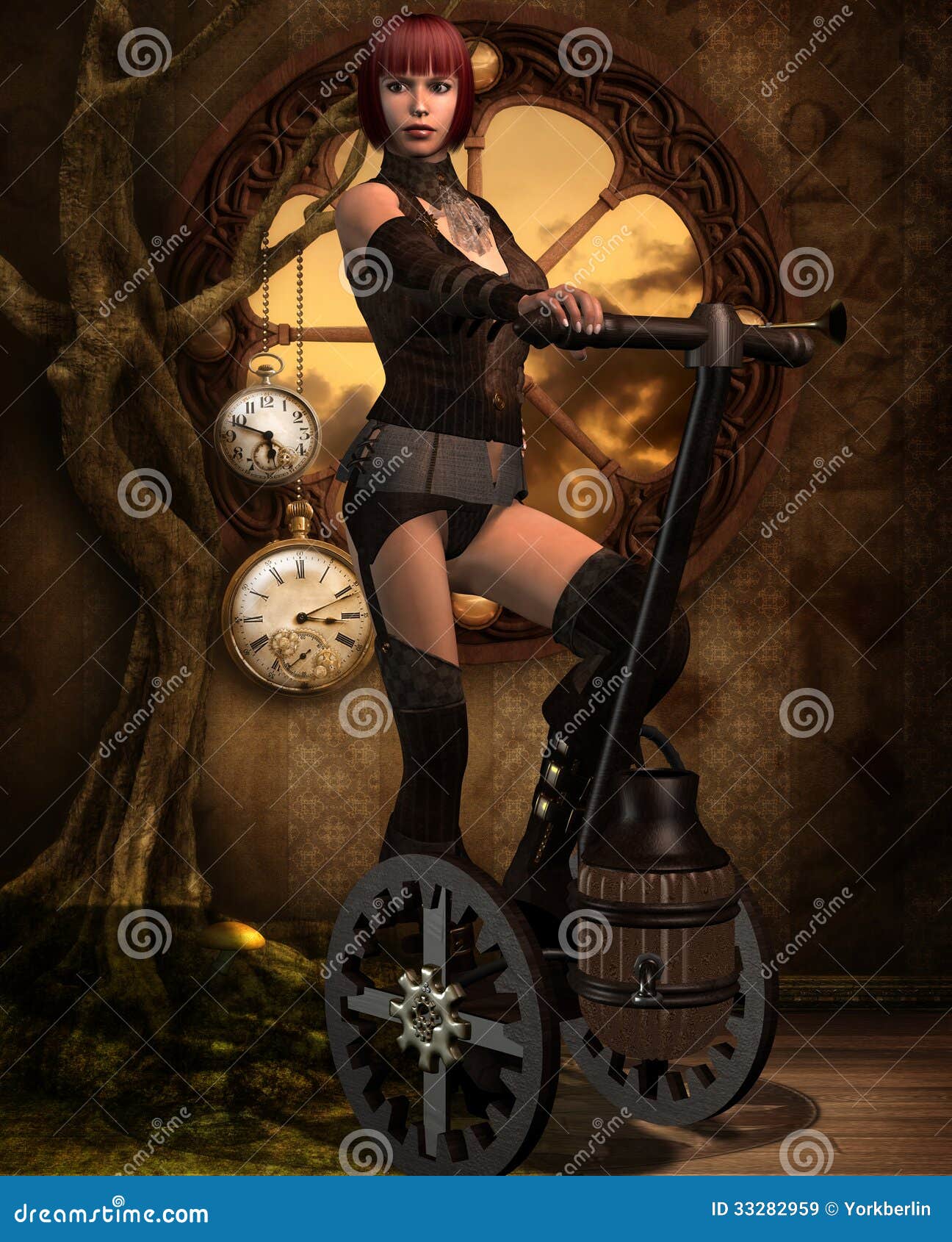 Steampunkvoertuig Met Een Meisje Stock Illustratie - Illustration of esoterisch, tijdloosheid ...