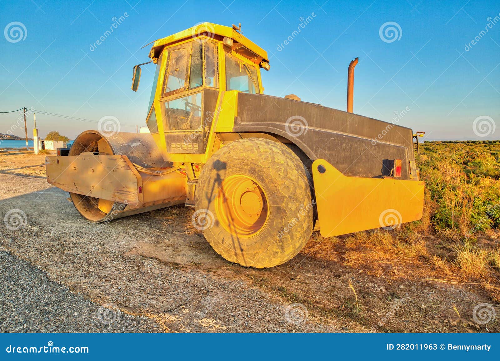 Steamroller in Construction Road Stock Image - Image of dredger, roller ...