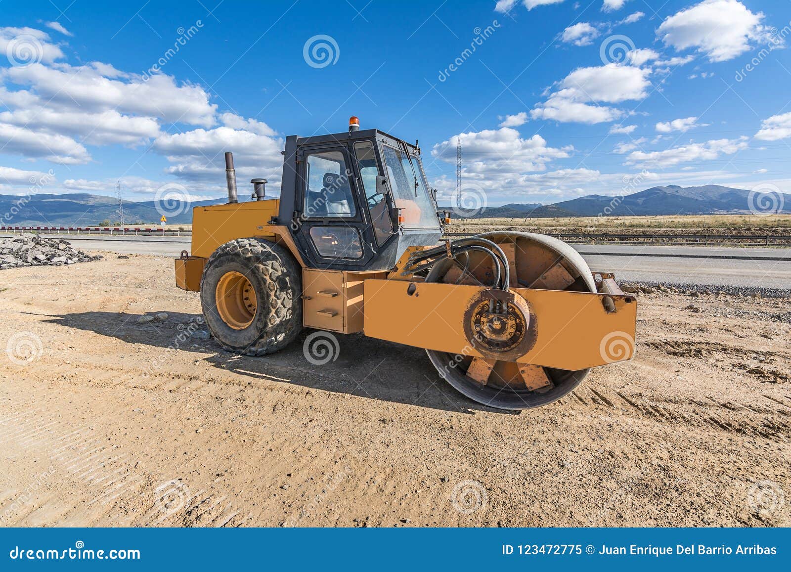 Steamroller Doing Road Construction Work Stock Image - Image of loader ...