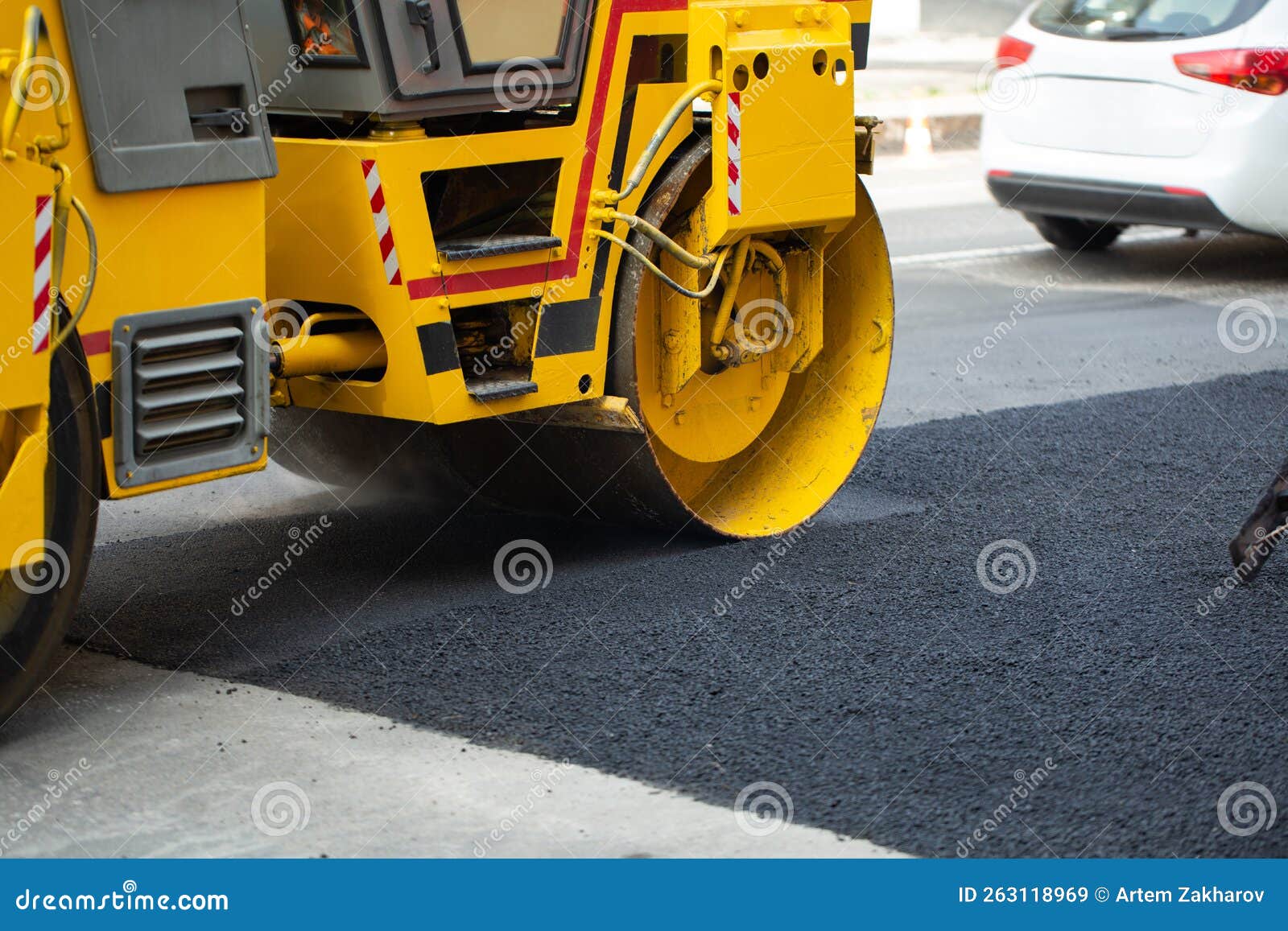 Steamroller Flatten Out the Asphalt. Stock Image - Image of city, site ...
