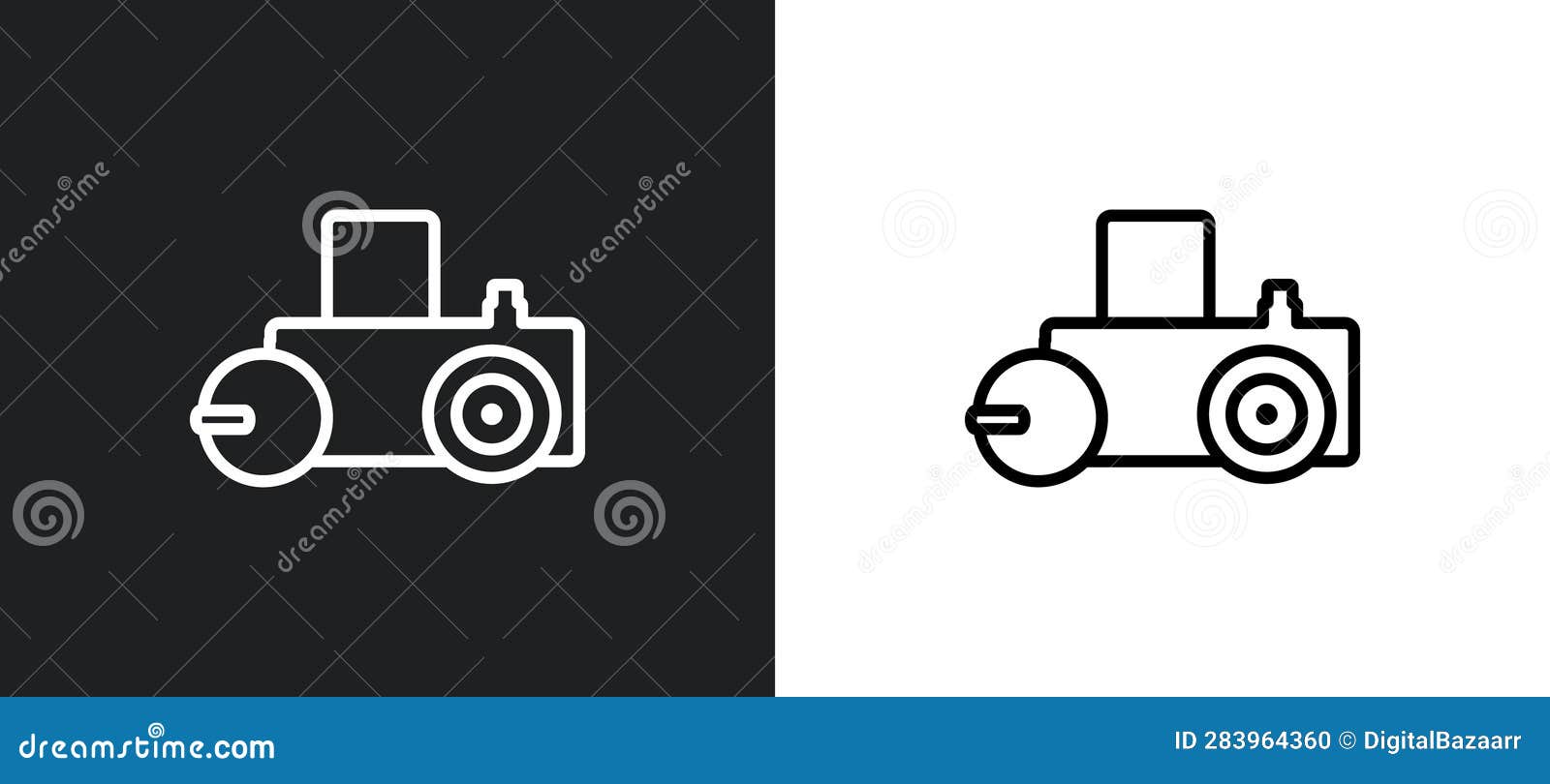 Steamroller Outline Icon in White and Black Colors. Steamroller Flat Vector Icon from ...