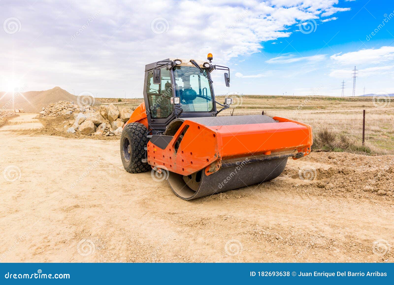 Steamroller Performing Earth Compaction Work for Later Asphalting Stock ...